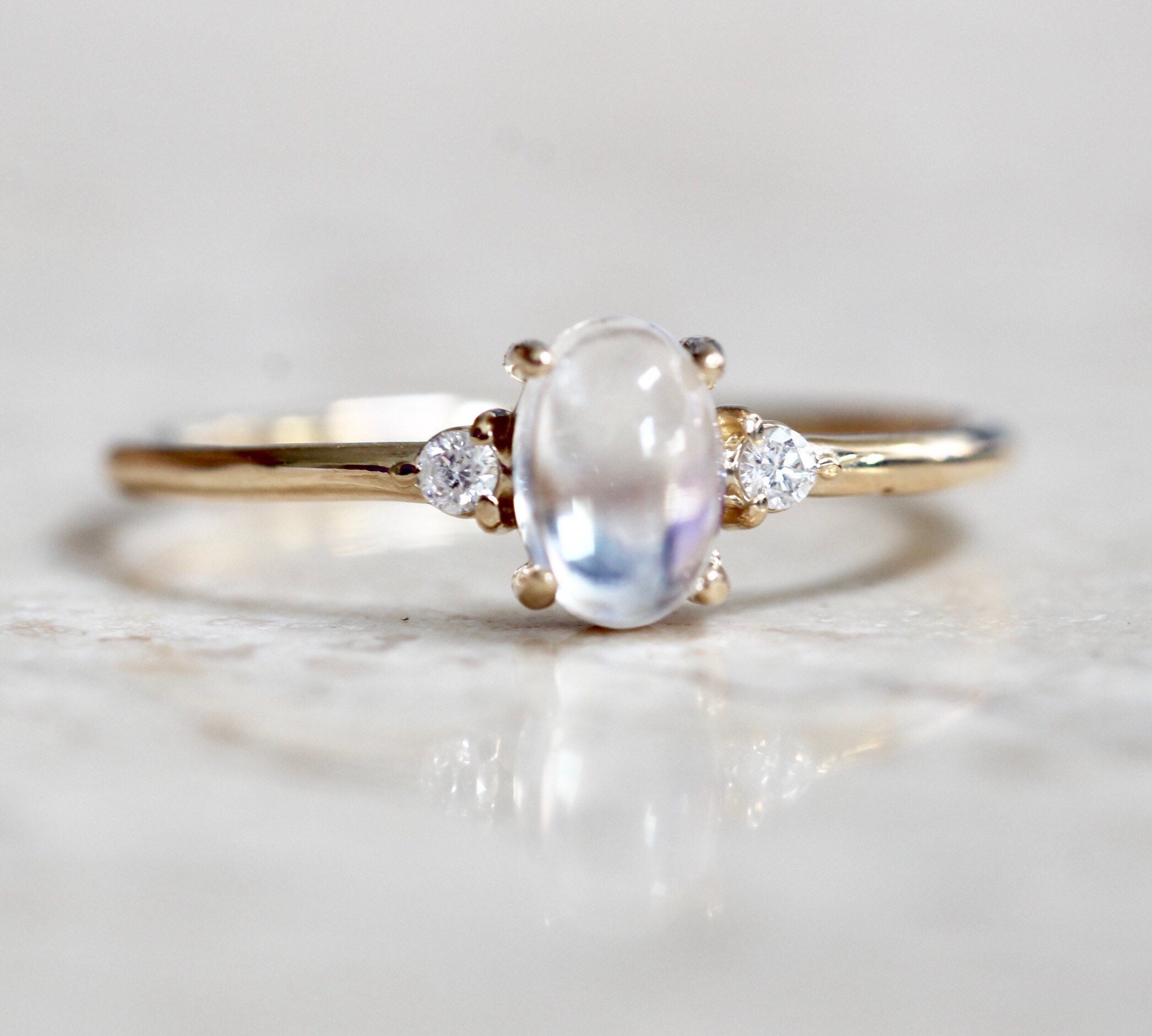 14K Gold Moonstone Diamond Ring