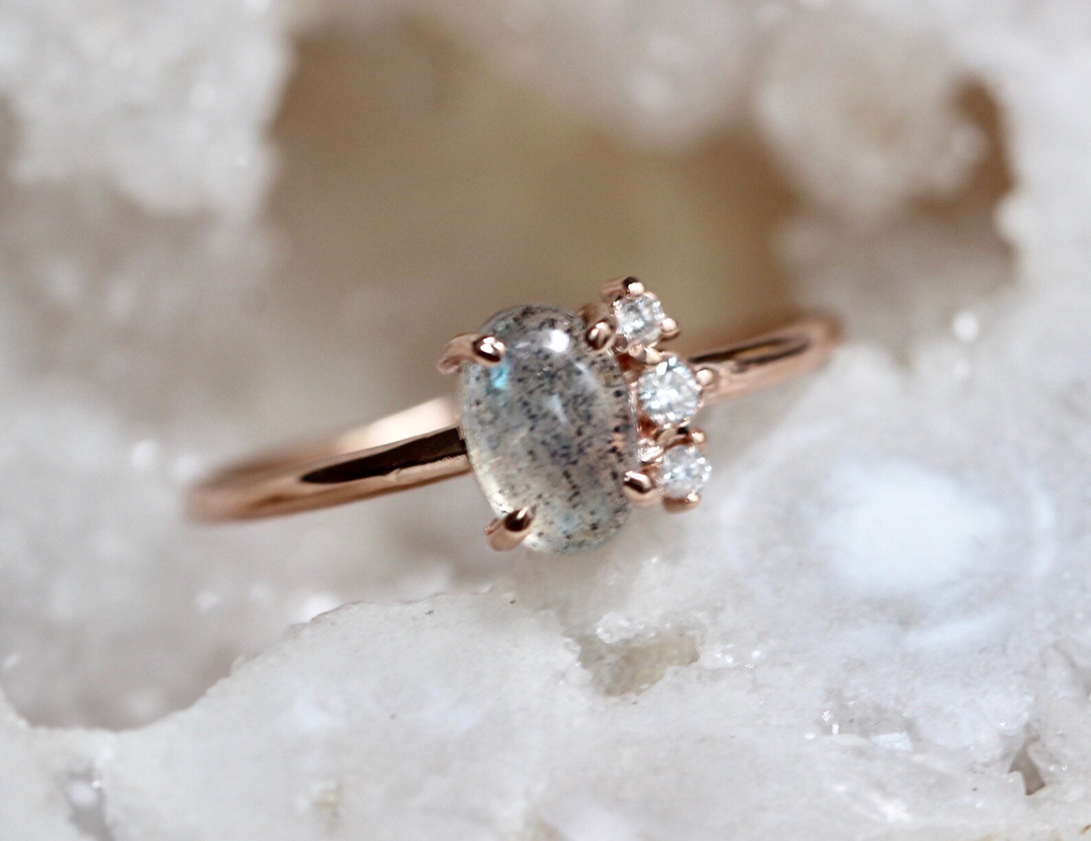 14K Gold Labradorite Diamond Ring, "lace" Ring, Labradorite Ring ...