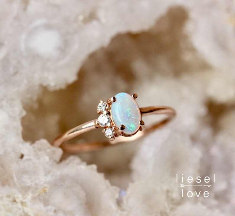 14K Gold Opal Diamond Ring, "lace" Ring, Opal Ring, 10K Gold, Dainty ...