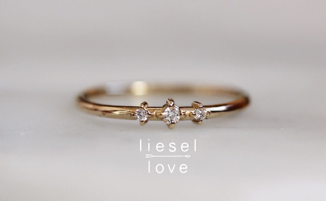 14K Gold Three Stone Diamond Ring snow Dance - Etsy