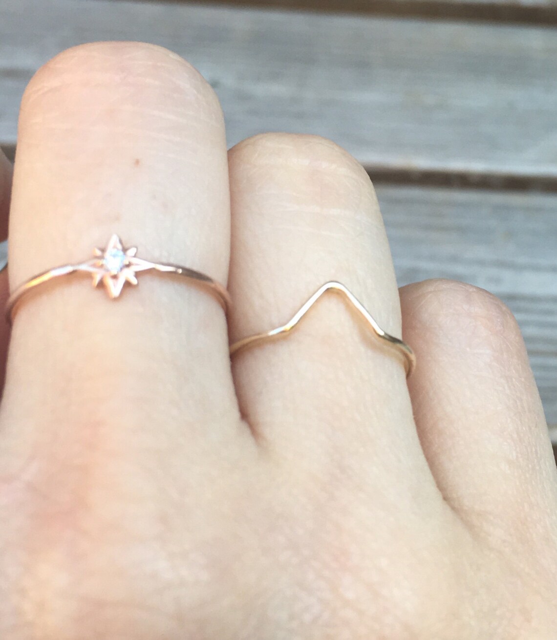 Solid 14K Gold Chevron Ring Stacking Ring Rose Gold White - Etsy