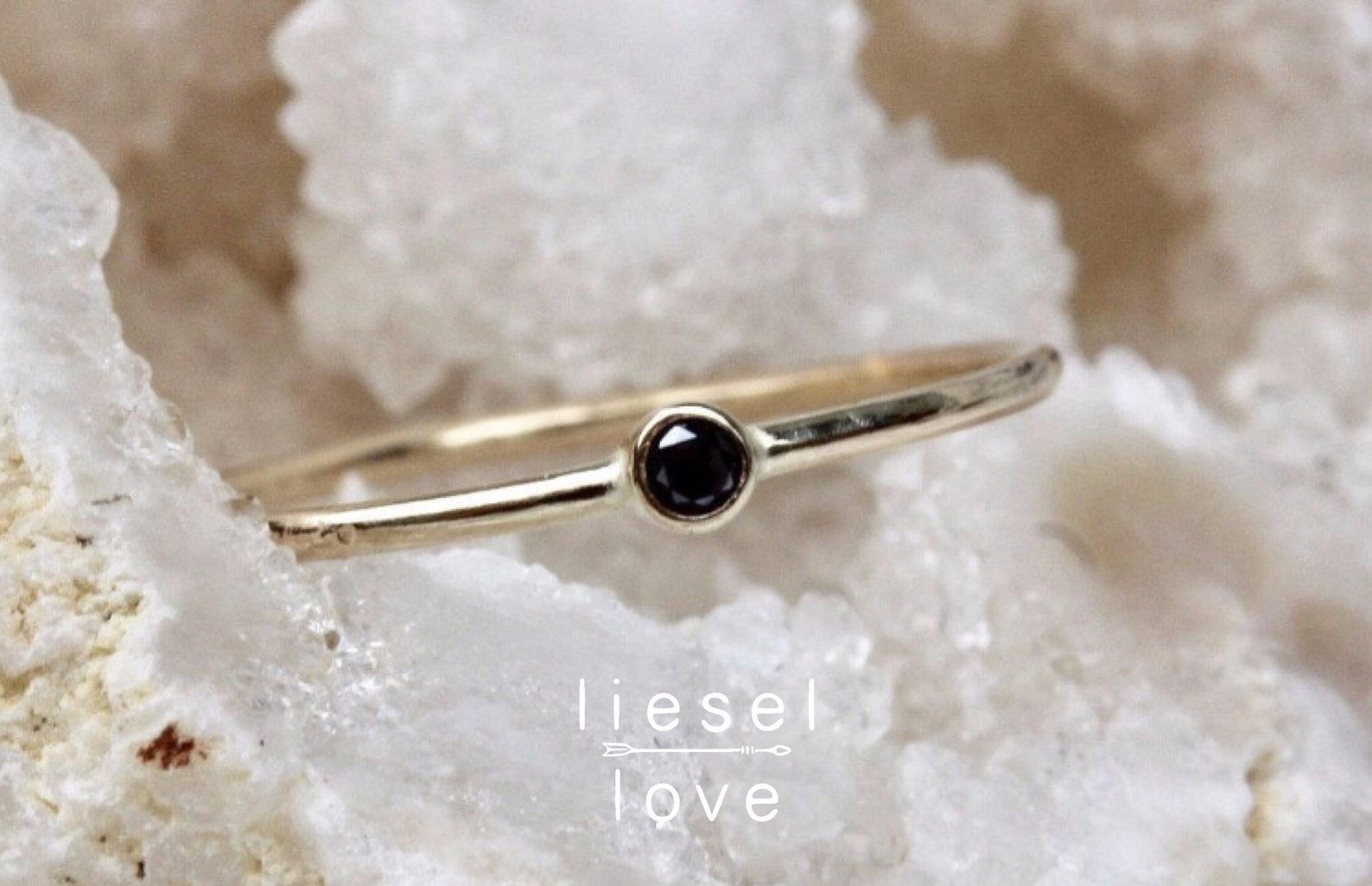 14K Gold Tiny Black Diamond Ring Black Diamond Ring Dainty | Etsy