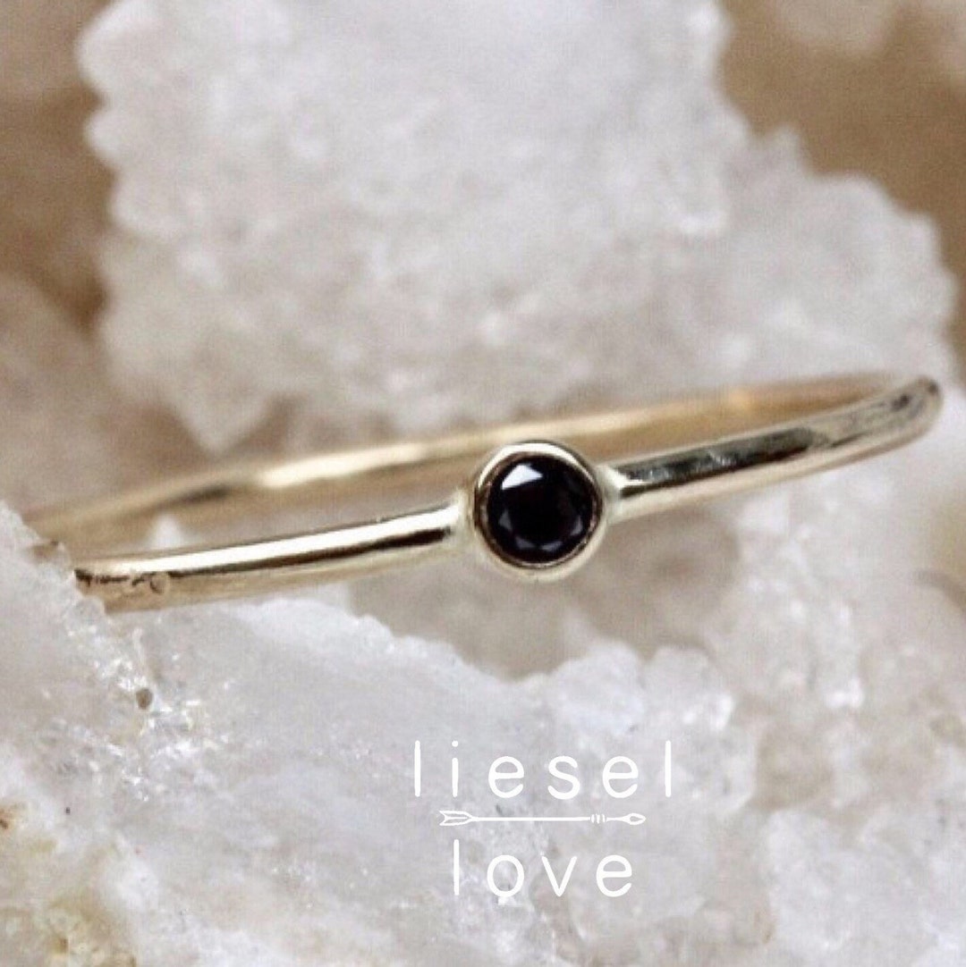 14K Gold Tiny Black Diamond Ring Black Diamond Ring Dainty - Etsy