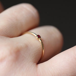 14K Gold Tiny Ruby Ring, Red Stone Ring, 10K Stacking Ring, July Birthstone, Bezel Setting ...