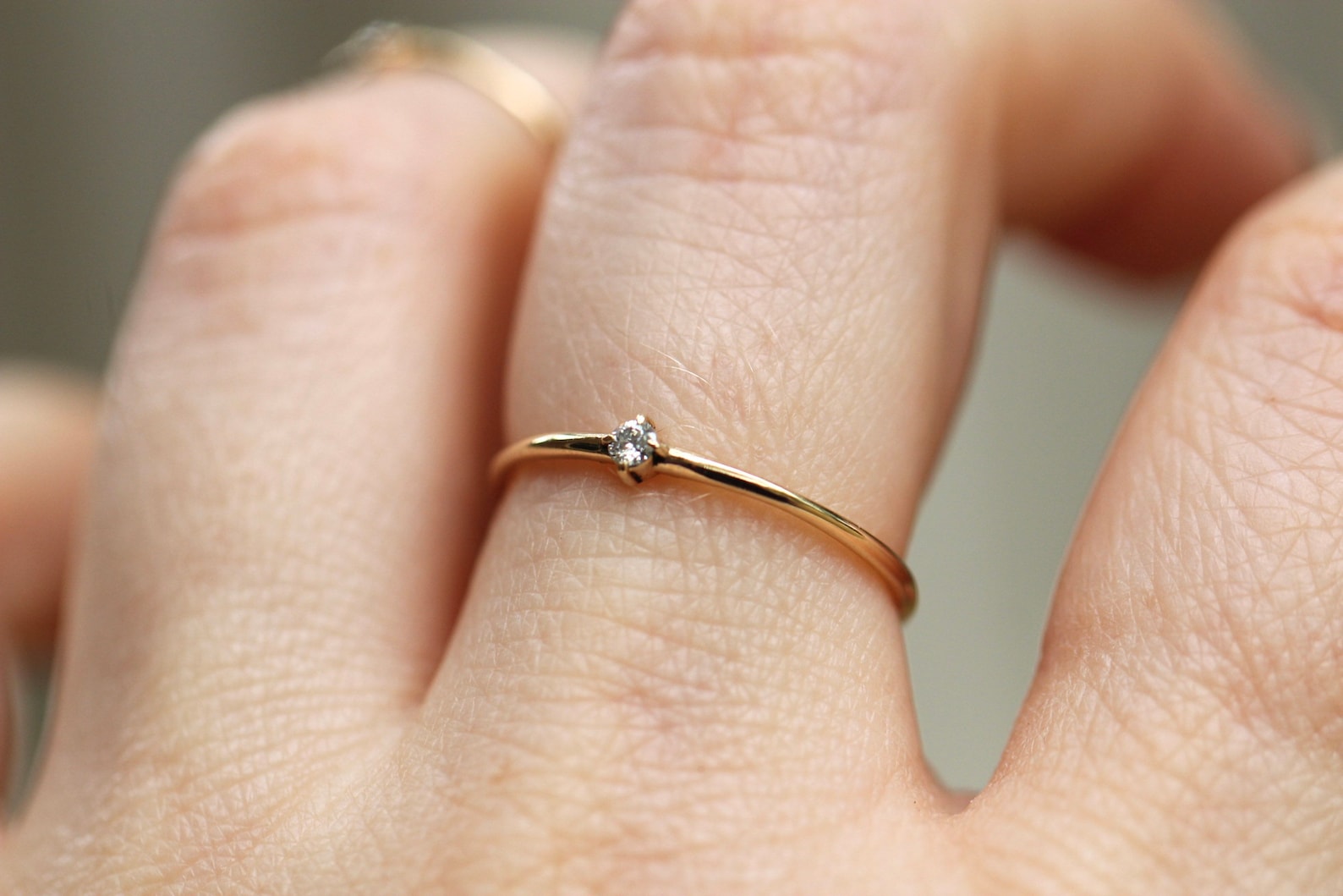 14K Gold Tiny Diamond Ring Diamond Ring Dainty Ring Small - Etsy