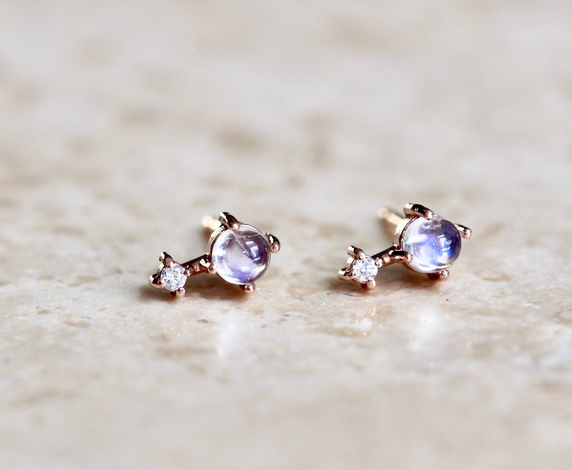 14K Gold Moonstone & Diamond Love Drop Earrings