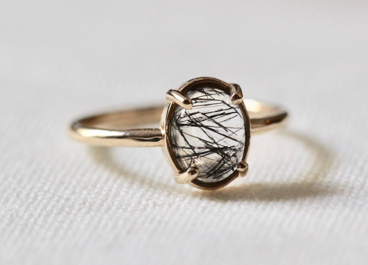 14K Oval Rutilated Quartz Statement Ring