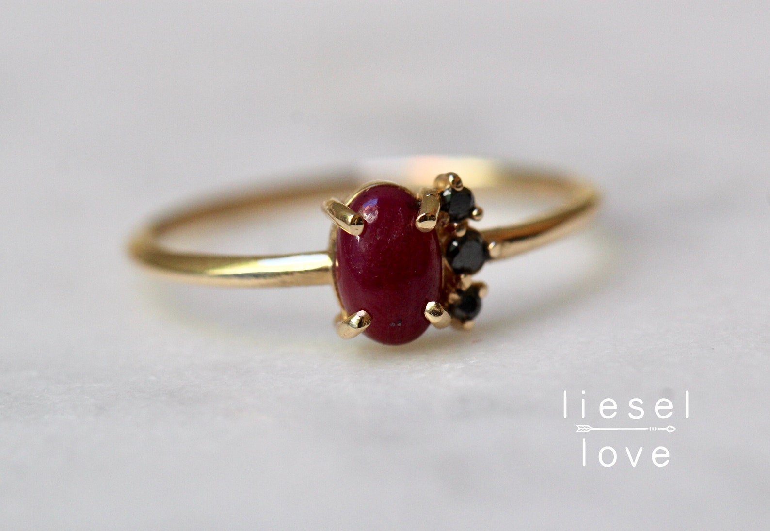 14K Gold Ruby Black Diamond Ring lace Ring | Etsy