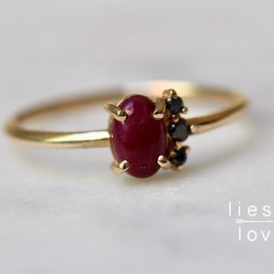 14K Gold Ruby Black Diamond Ring, "lace" Ring, Dainty Jewelry, Minimal ...