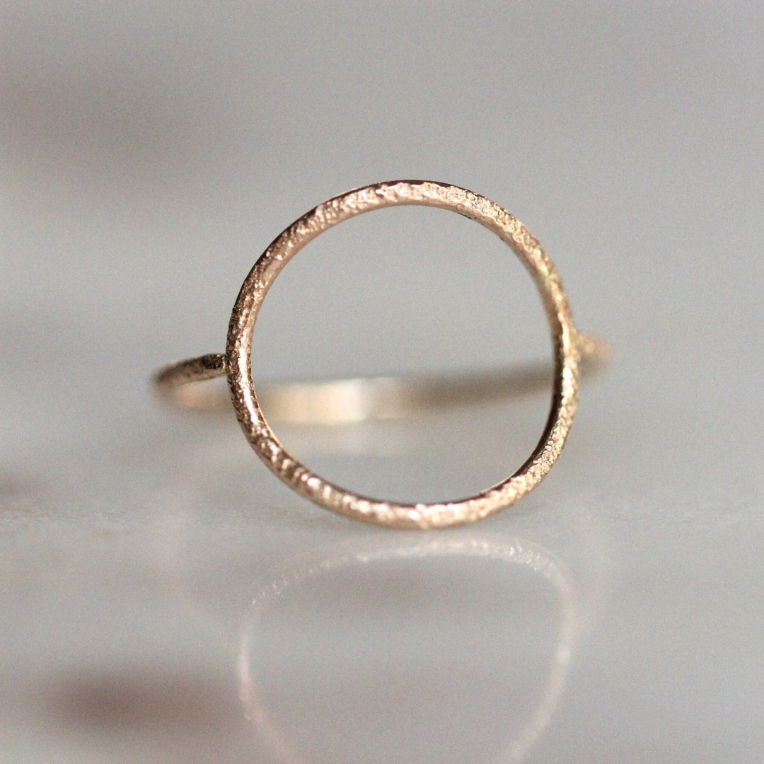 14k Gold Glitter Textured Circle Ring, Open Circle Ring, Round Ring ...