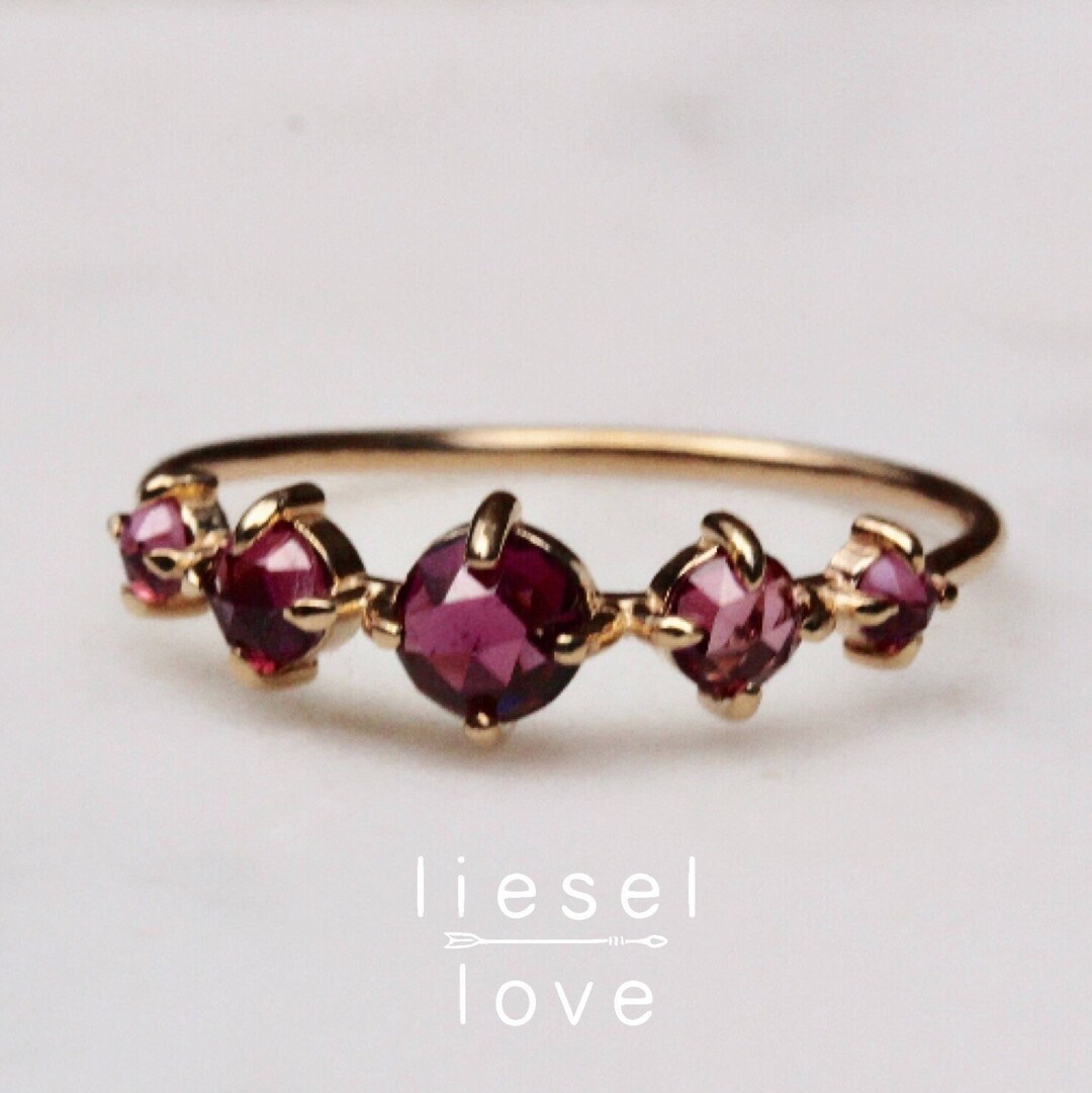 14K Gold Garnet Row Ring, Rhodolite Garnet, Purple Garnet, Red Garnet ...