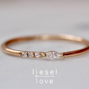 14K Gold Asymmetrical Marquise Diamond Ring, Dainty Diamond Ring ...