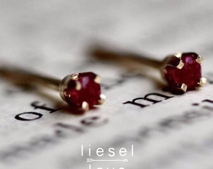 14K Gold Tiny Ruby Studs, Ruby Studs, Ruby Jewelry, Stud Earrings ...