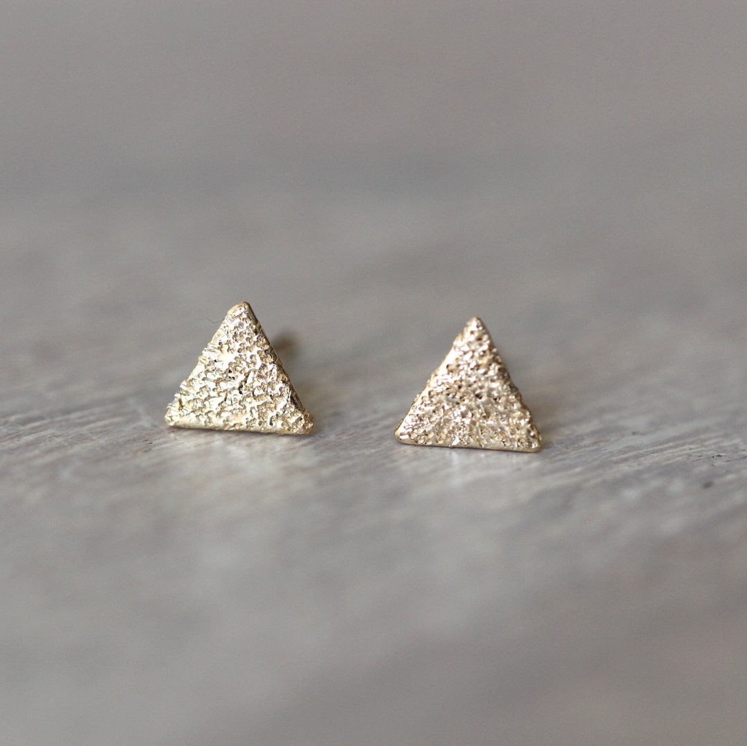 Solid 14K Gold Glitter Triangle Studs, Gold Studs, Triangle Studs ...