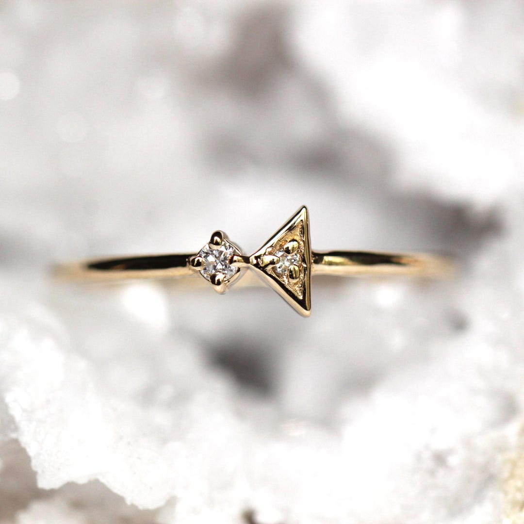14K Gold Diamond Arrow Ring, "arrow Points Bling" Ring, Engagement Ring ...