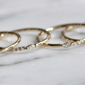 14K Gold Asymmetrical Marquise Diamond Ring, Dainty Diamond Ring ...