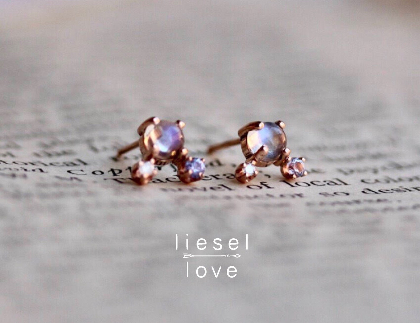 14K Gold Moonstone Diamond Tanzanite Earring, "orbit" Studs, Moonstone ...