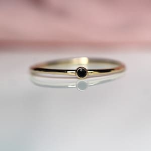 14K Gold Tiny Black Diamond Ring, Black Diamond Ring, Dainty Ring ...