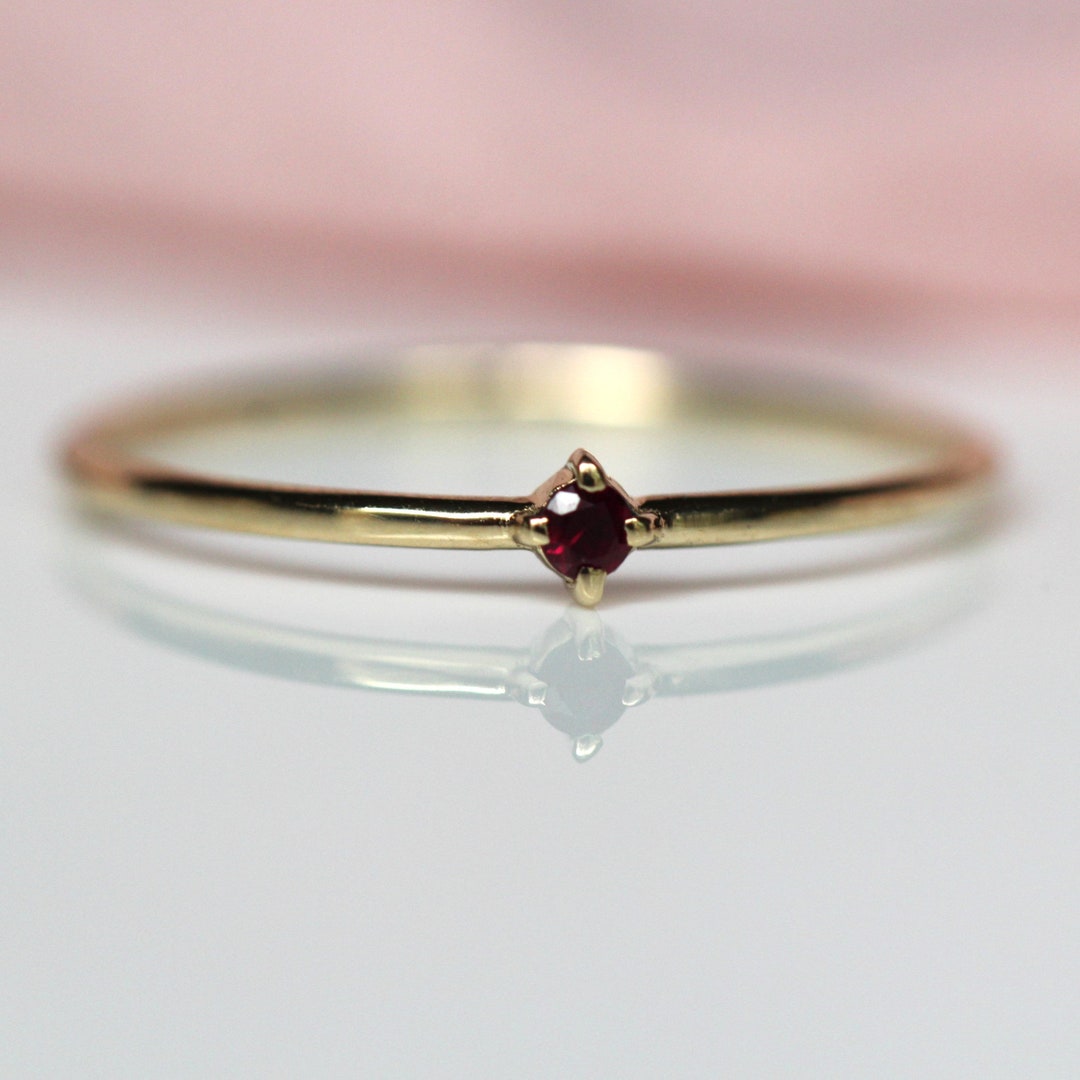 14K Gold Tiny Ruby Ring, Red Stone Ring, Stacking Ring, July Birthstone, Prong Setting, Ruby ...