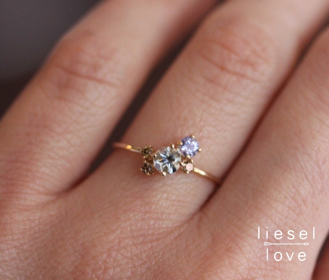 14K Gold Gemstone Cluster Ring garden Ring - Etsy