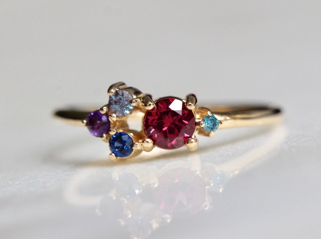 14K Gold Mixed Stone Cluster Ring autumn Ring - Etsy