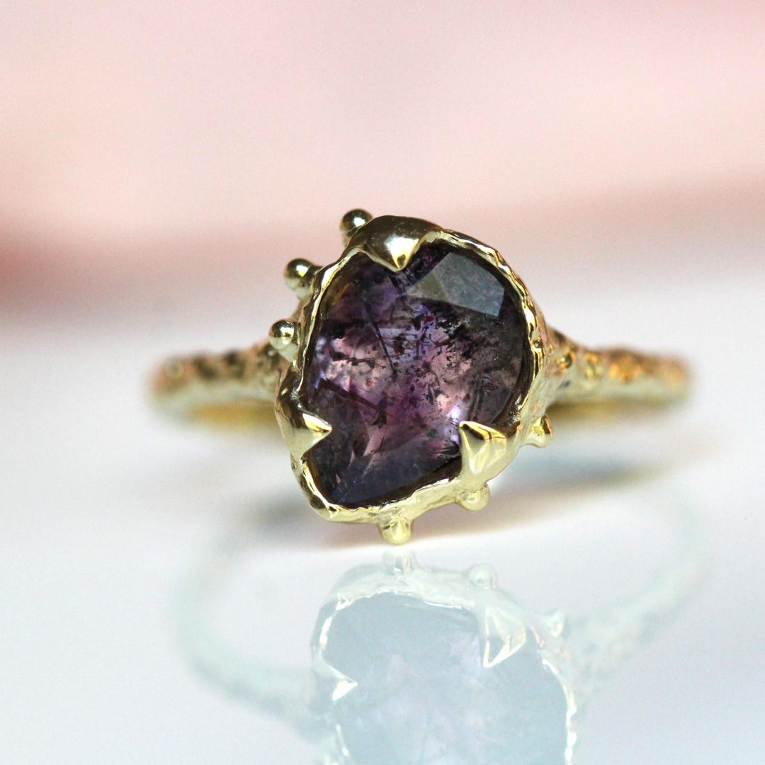 10K Gold One of a Kind Tilted Melody Stone Ring, Super Seven Ring, OOAK ...