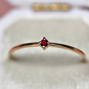 14K Gold Tiny Ruby Ring, Red Stone Ring, Stacking Ring, July Birthstone, Prong Setting, Ruby ...