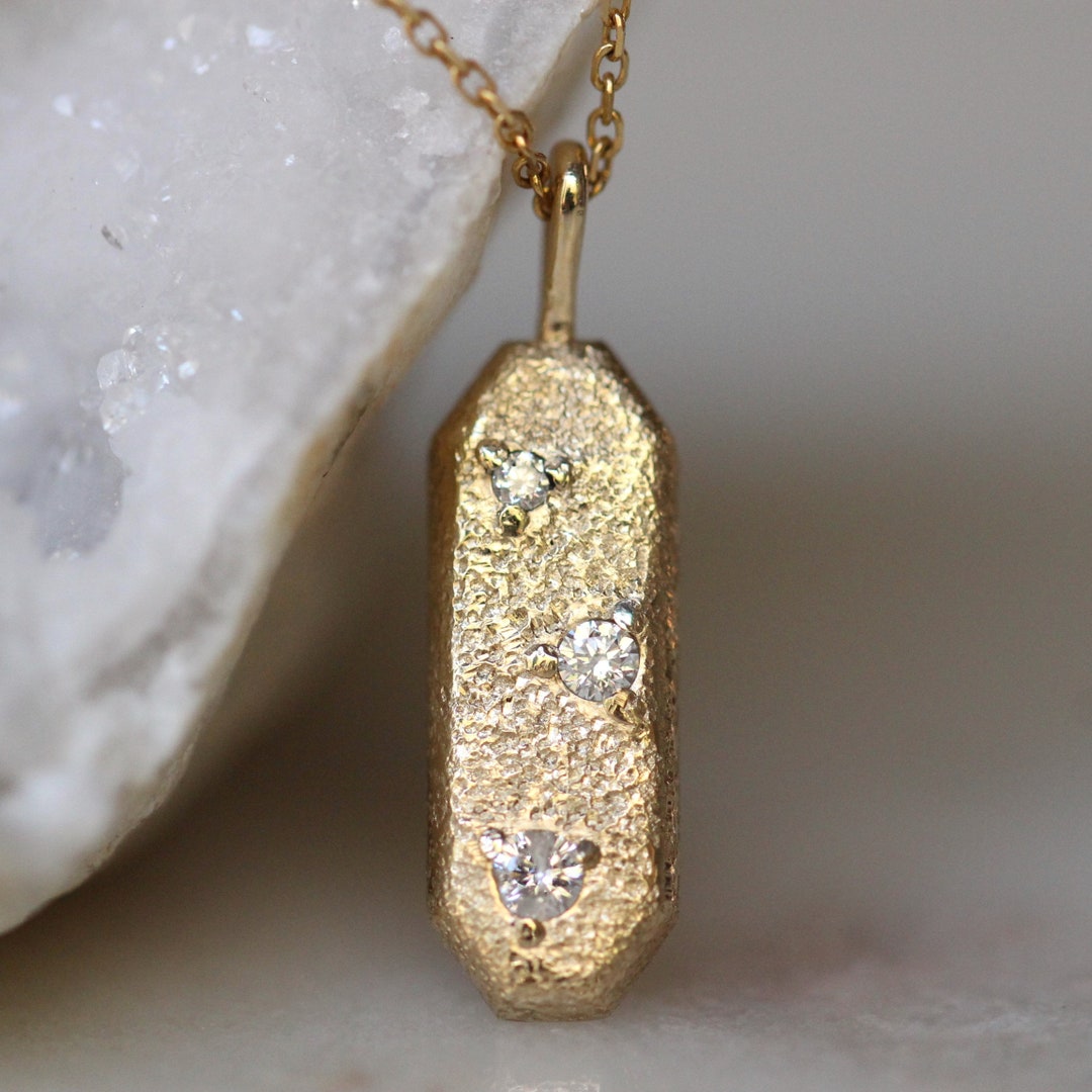 Solid Gold Glitter Bar Pendant, Diamond Bar Pendant, Sparkle Pendant ...