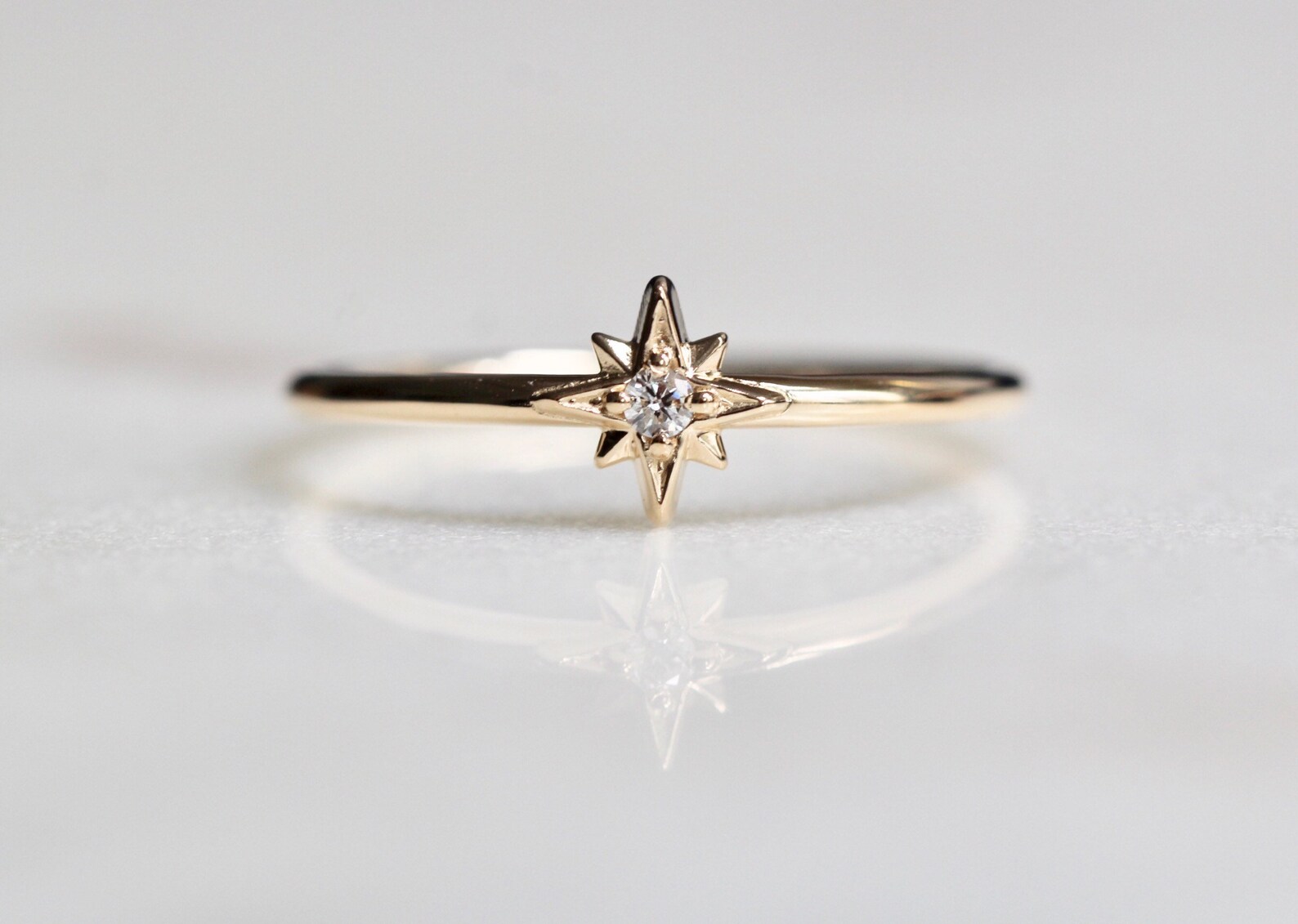 14K Gold Diamond Ring north Star Ring Astrology - Etsy