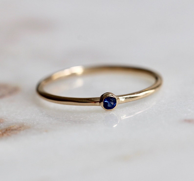 14K Gold Tiny Blue Sapphire Ring Blue Stone Ring Dainty | Etsy