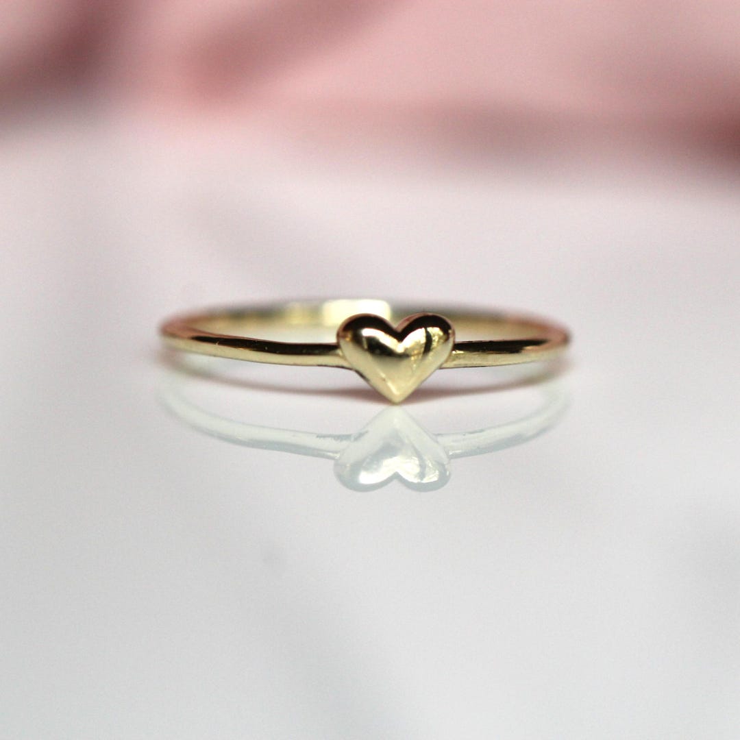 14K Tiny Heart Ring, Puffy Heart Ring, Minimal Jewelry, Gold Jewelry ...