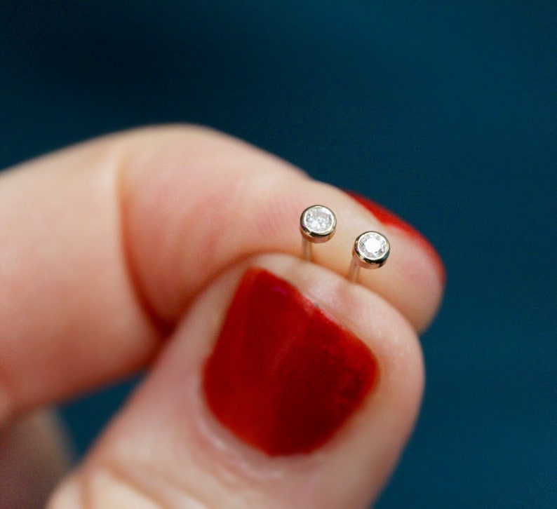 14K Gold Diamond Bezel Studs Second Hold Stud Diamond - Etsy Australia