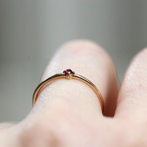 14K Gold Tiny Ruby Ring Red Stone Ring Stacking Ring July - Etsy