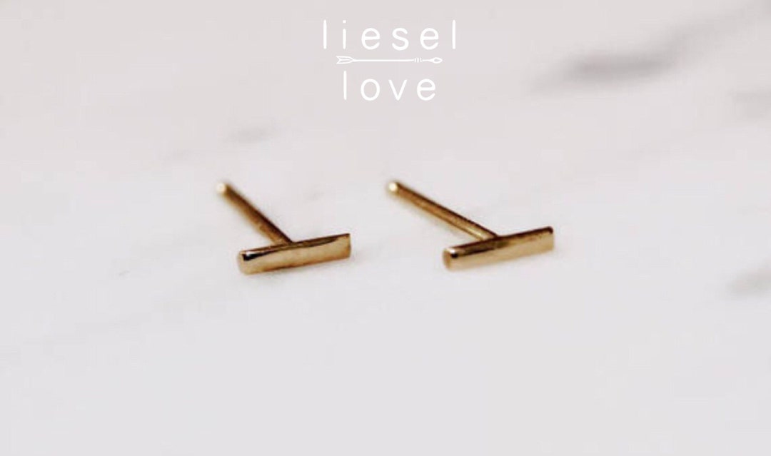 Solid 10K Gold Tiny Line Studs Square Bar Studs 10K Rose - Etsy Denmark