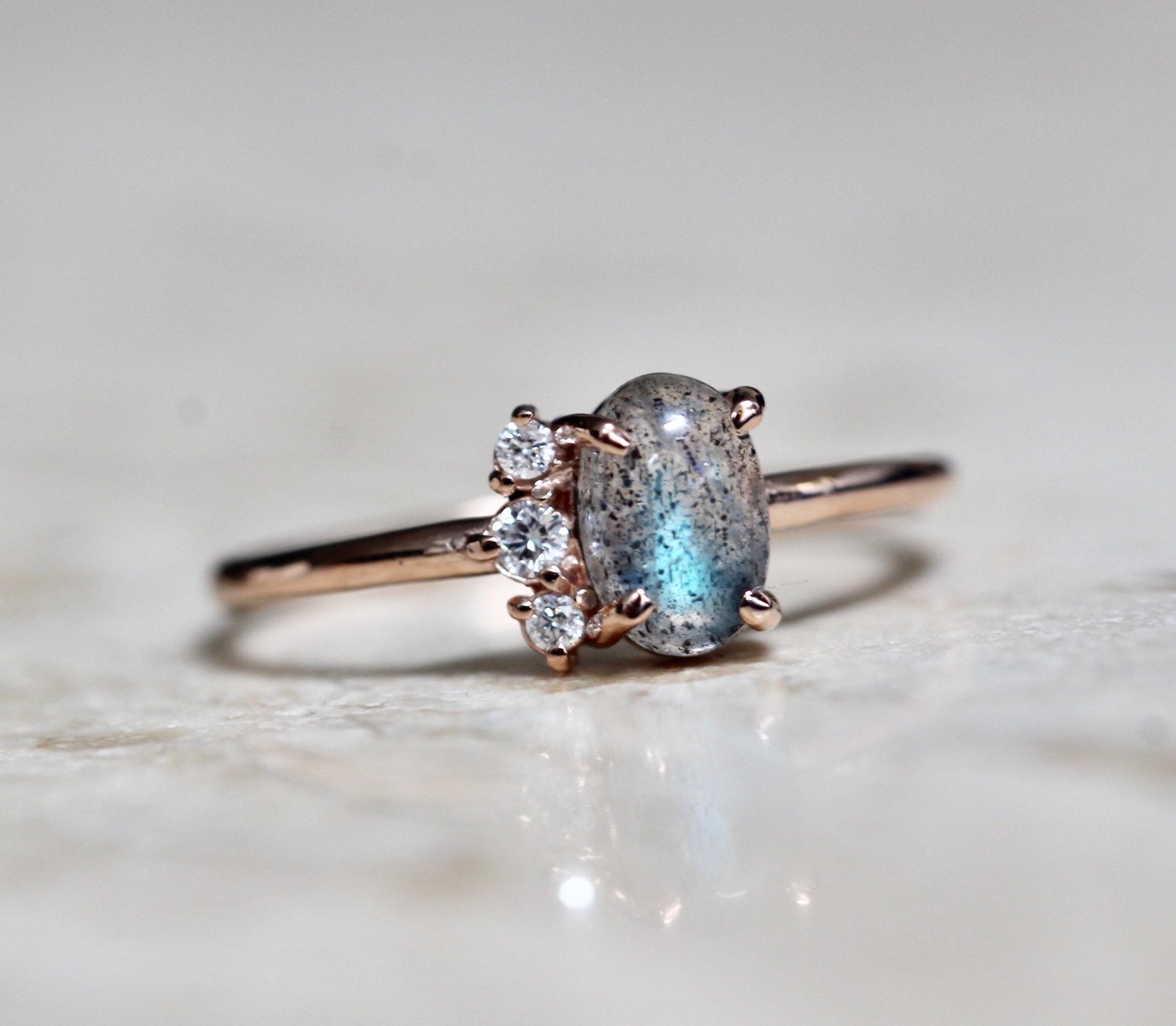 14K Gold Labradorite Diamond Ring lace Ring | Etsy