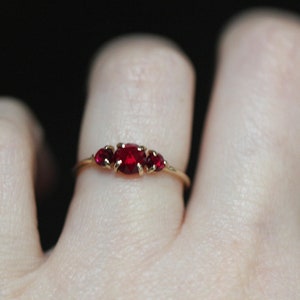 14K Gold Triple Ruby Ring Ring, Three Stone Ring, Ruby Jewelry, 10K ...