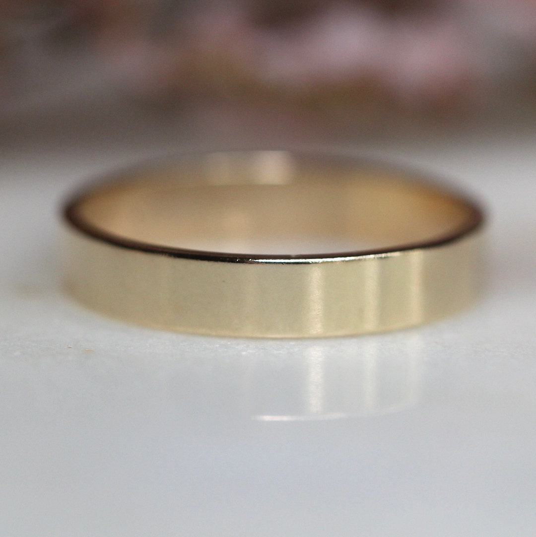 4mm Flat Solid Gold Wedding Band, 14K Gold Band, 10K Gold Band ...