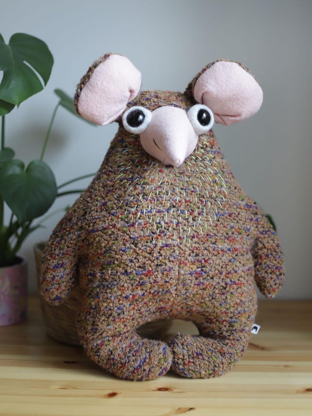 Very Huggable BIG Woolly Pillow Belly Creature / Embroided Soft Animal ...