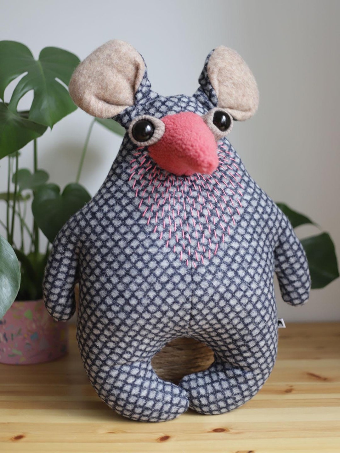 Very Huggable BIG Woolly Pillow Belly Creature / Embroided Soft Animal ...
