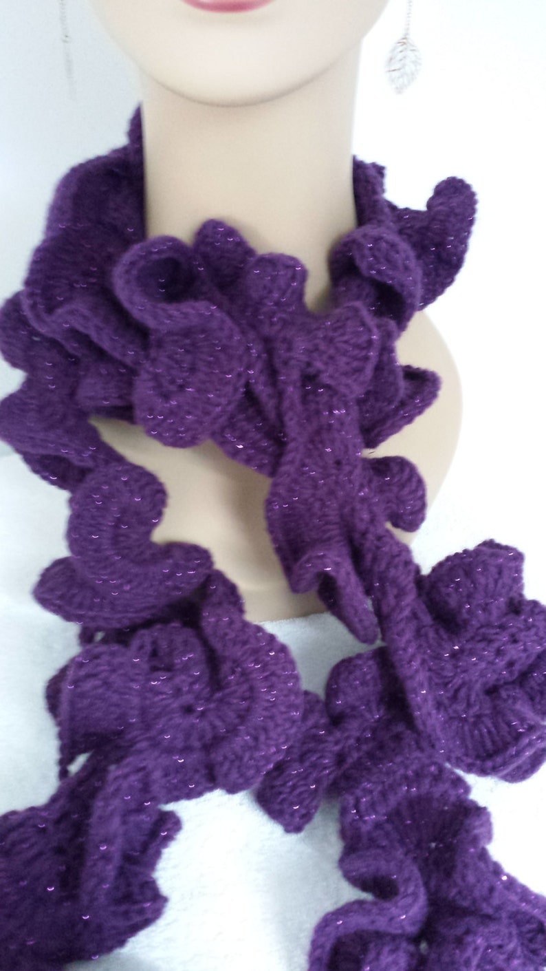 Crochet Scarf Boa Ruffled Purple Glitter Handmade - Etsy