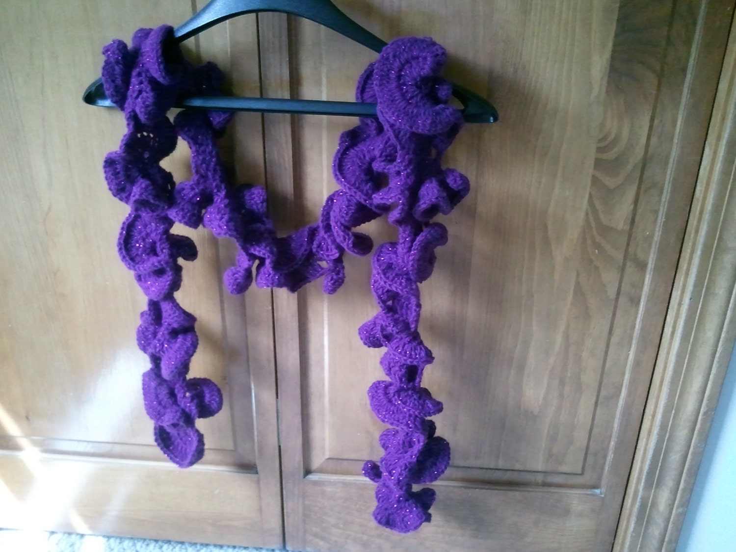 Crochet Scarf Boa Ruffled Purple Glitter Handmade - Etsy
