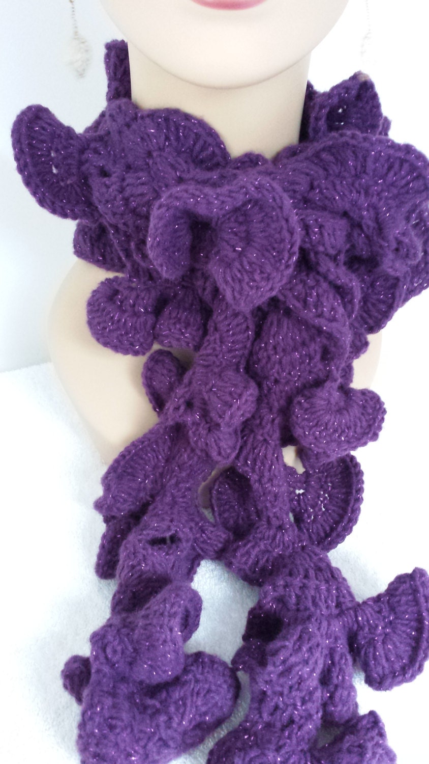Crochet Scarf Boa Ruffled Purple Glitter Handmade - Etsy