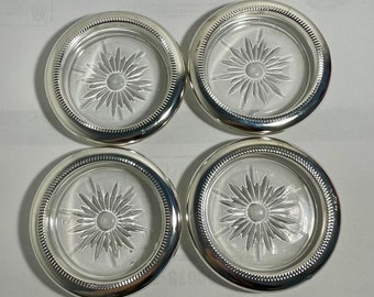 Vintage Leonard Silverplate & Crystal Coasters and Caddy,leonard ...