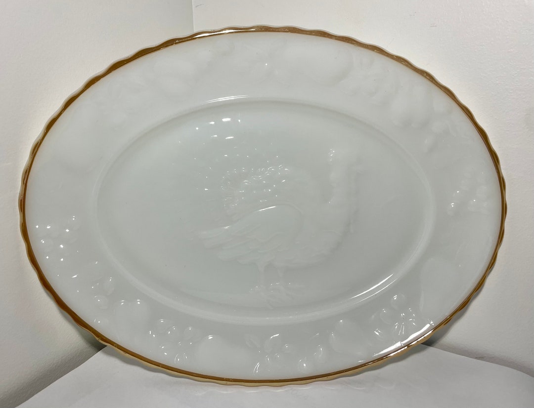 Vintage Anchor Hocking Milk Glass Turkey Platter - Etsy