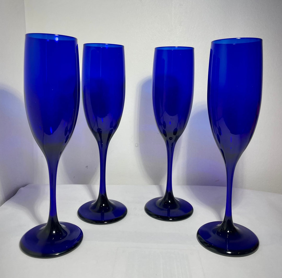 4 Libbey Cobalt Blue Champagne Flutes Vintage - Etsy