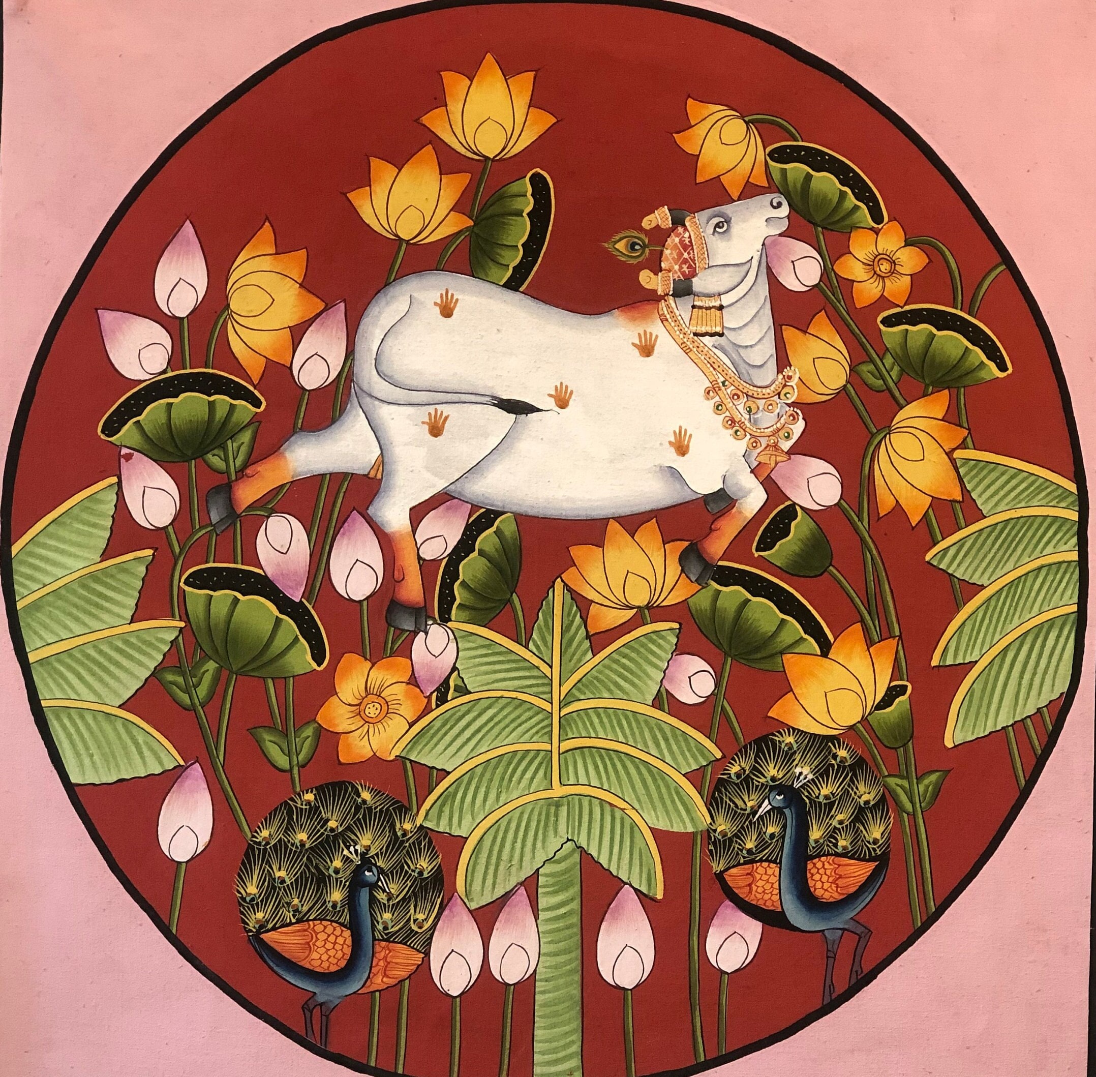 Hand Painted Pichwai Cow Pichwai Art Shrinathji Pichwai Lotus Indian ...