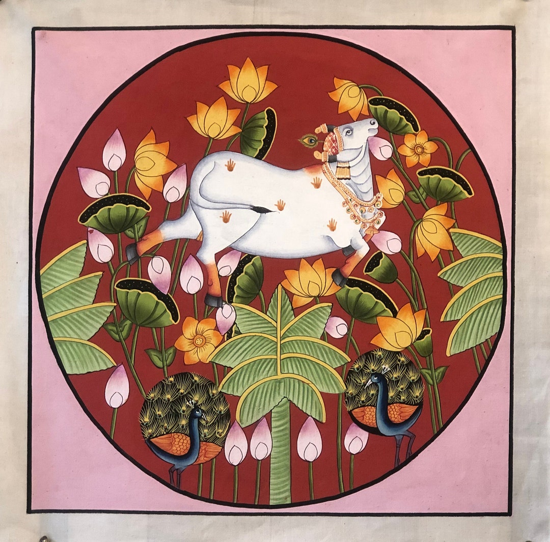 Hand Painted Pichwai Cow Pichwai Art Shrinathji Pichwai Lotus Indian ...