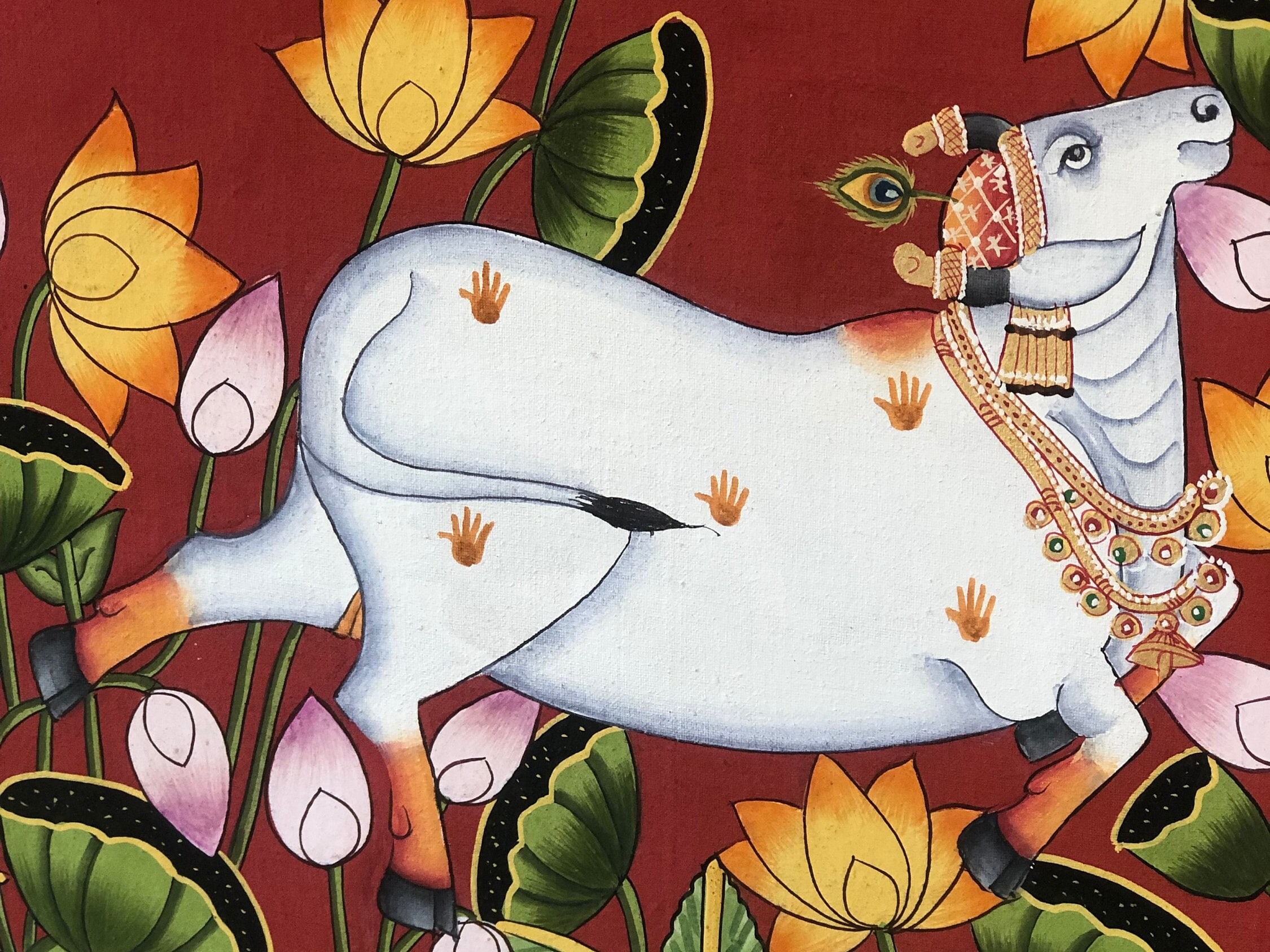 Hand Painted Pichwai Cow Pichwai Art Shrinathji Pichwai Lotus - Etsy
