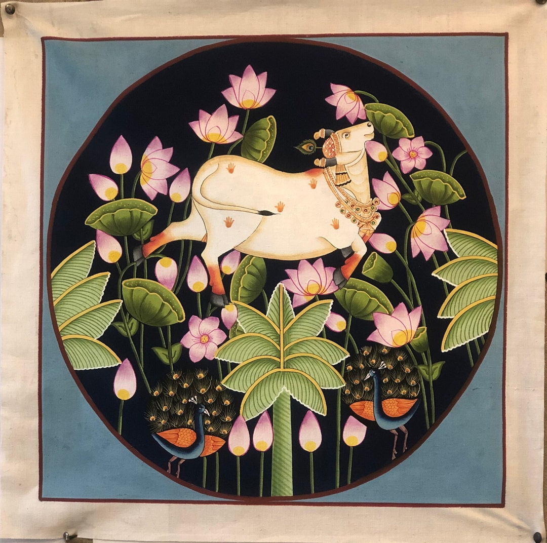 Hand Painted Pichwai Cow Pichwai Art Shrinathji Pichwai Lotus Indian ...