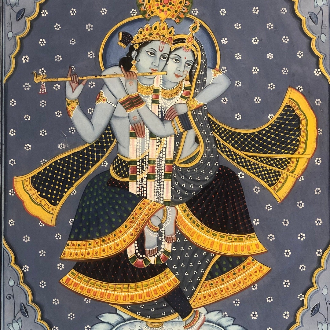 Blue Radha Krishna Love Secene Miniature Painting on Fabric - Etsy